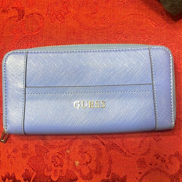 Guess | Bags | Guess Blue Leather Large Zippy Wallet With Gold Tone ...